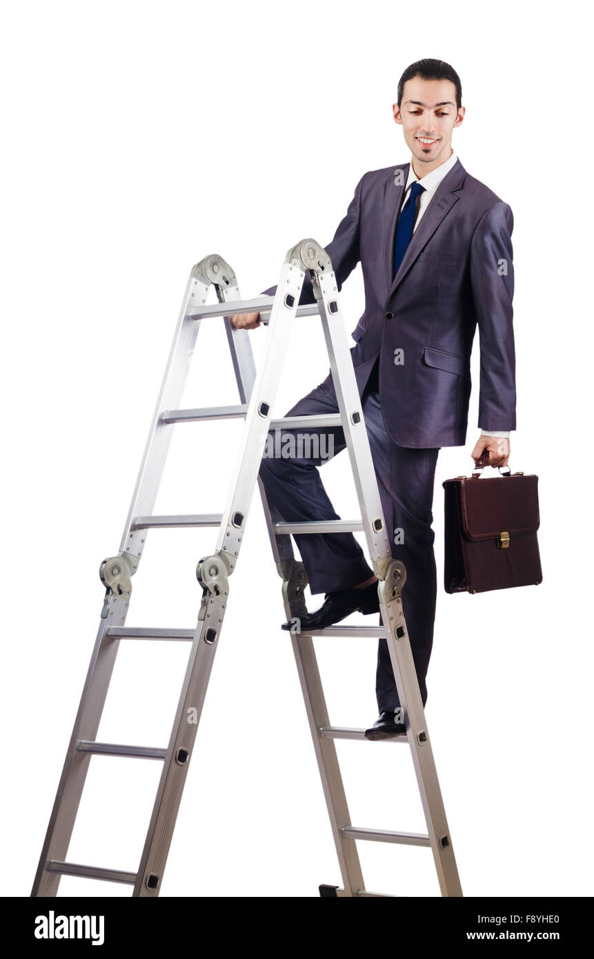 Businessman climbing career ladder on white Stock Photo - Alamy