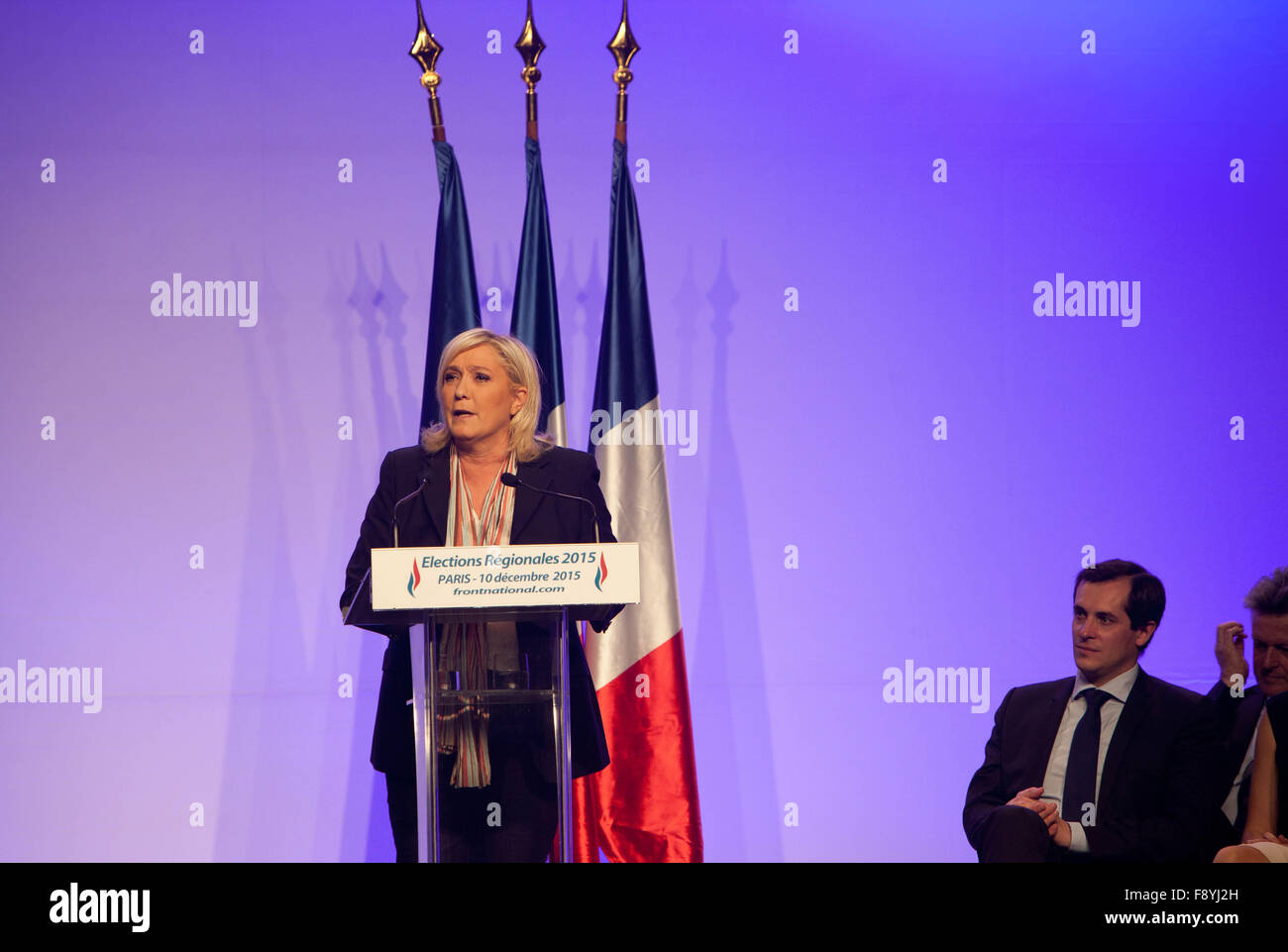 Paris, France. 10th December, 2015. Marine Le Pen, FN, Front National ...