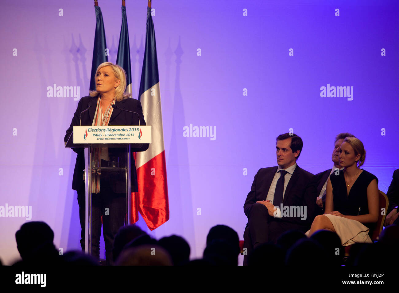 Paris, France. 10th December, 2015. Marine Le Pen, FN, Front National ...