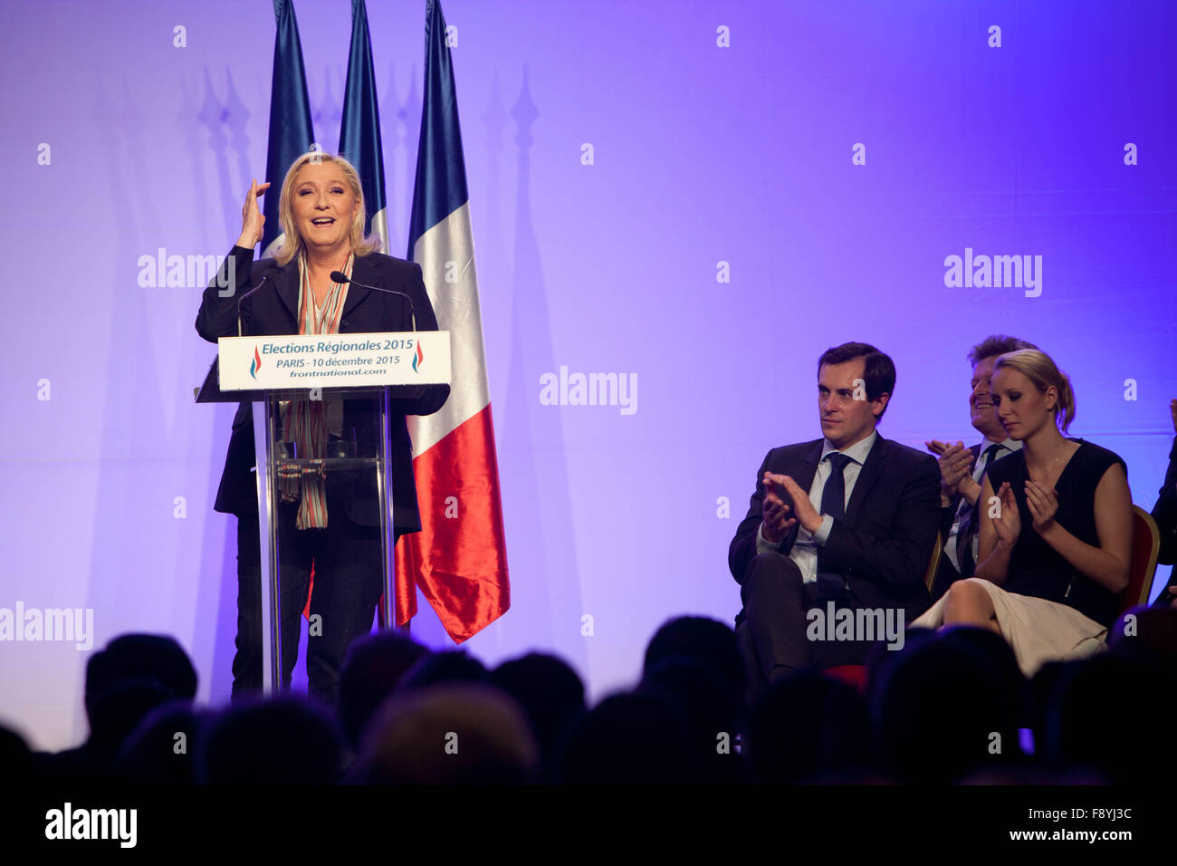 Paris, France. 10th December, 2015. Marine Le Pen, FN, Front National ...