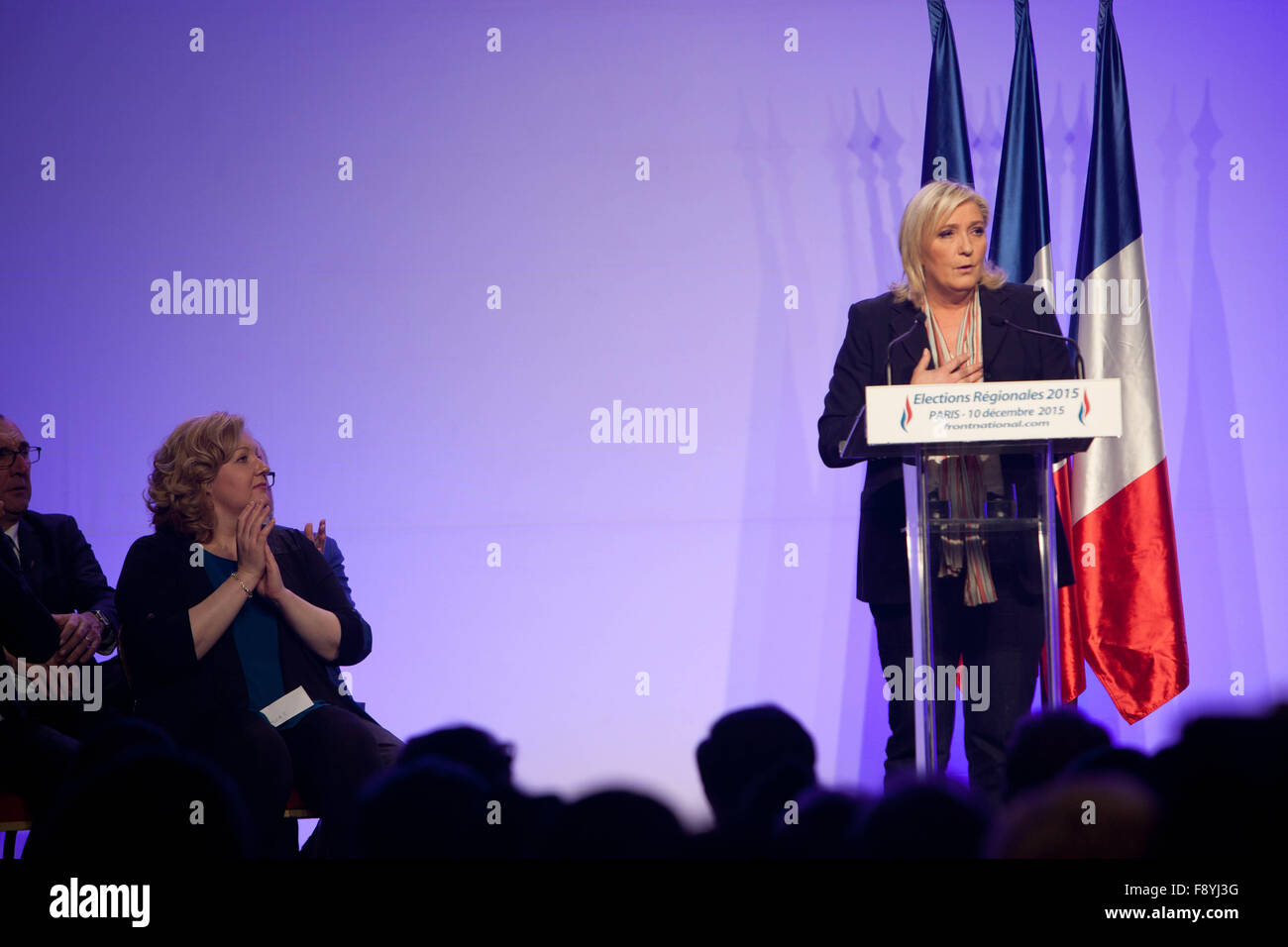 Paris, France. 10th December, 2015. Marine Le Pen, FN, Front National ...