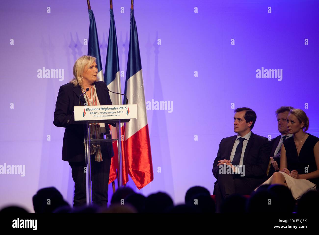 Paris, France. 10th December, 2015. Marine Le Pen, FN, Front National ...