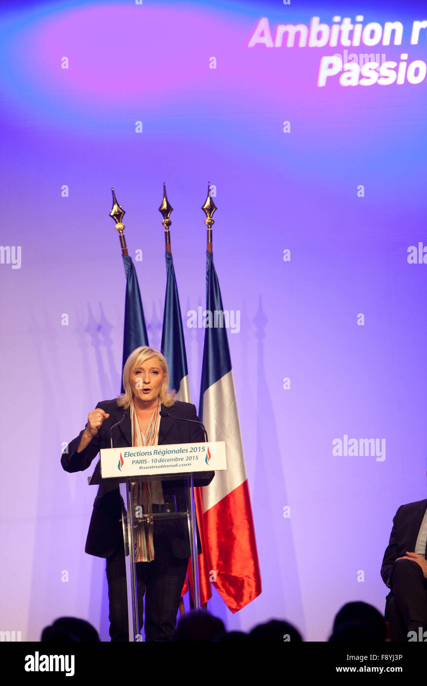 Paris, France. 10th December, 2015. Marine Le Pen, FN, Front National ...