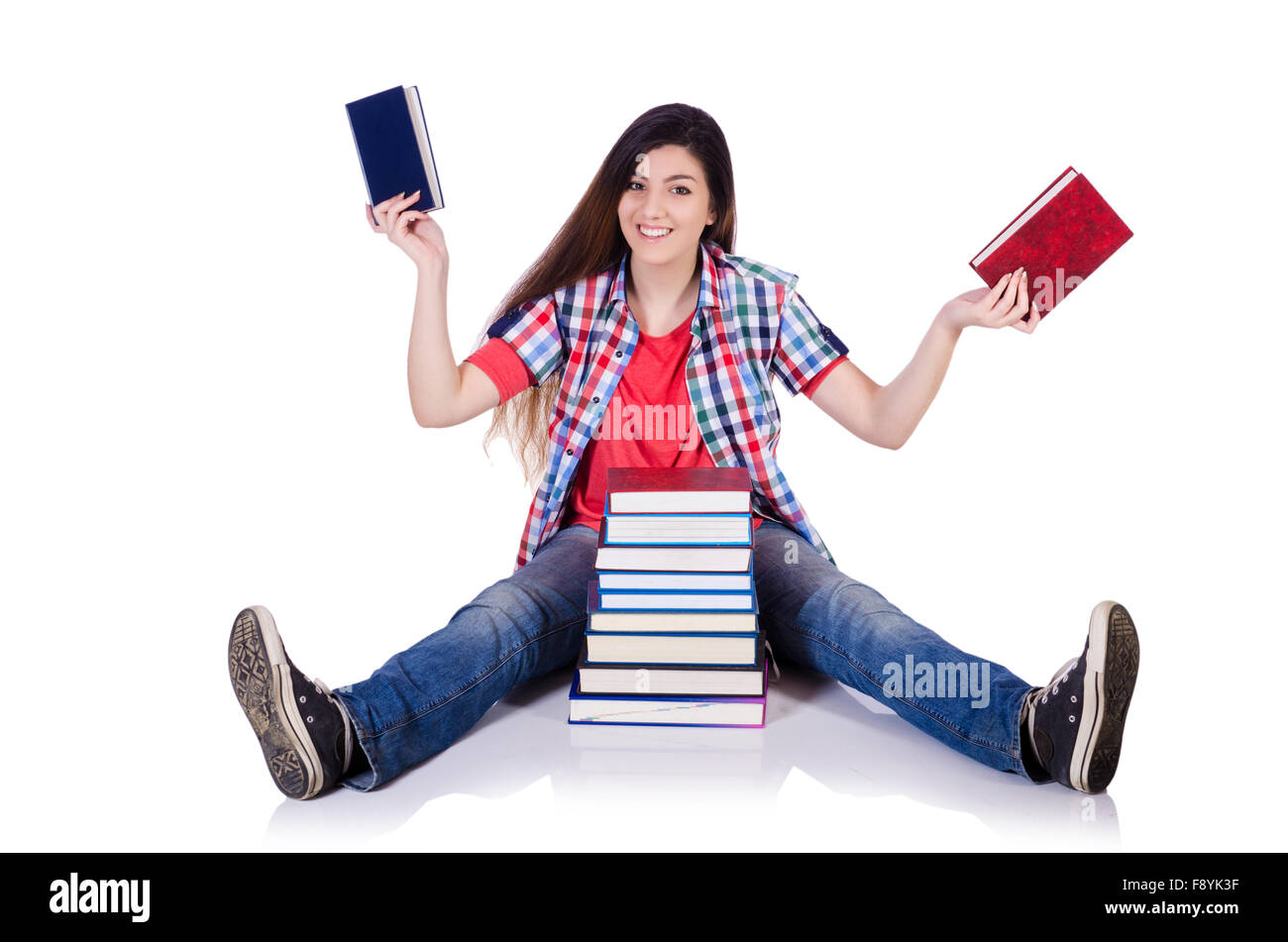 Student with books isolated on white Stock Photo - Alamy