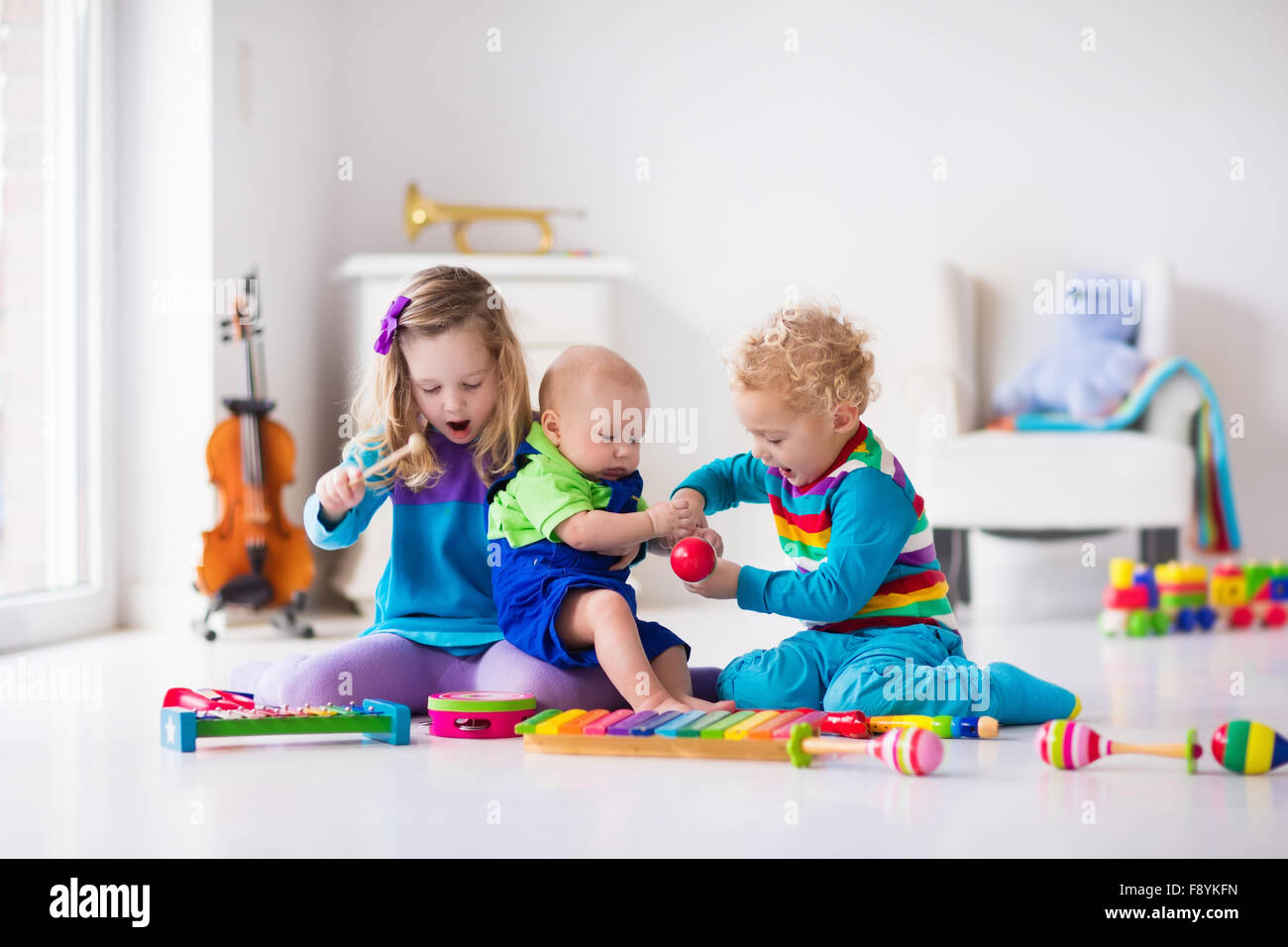 Children with music instruments. Musical education for kids. Colorful ...