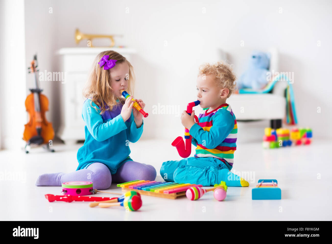 Children with music instruments. Musical education for kids. Colorful ...