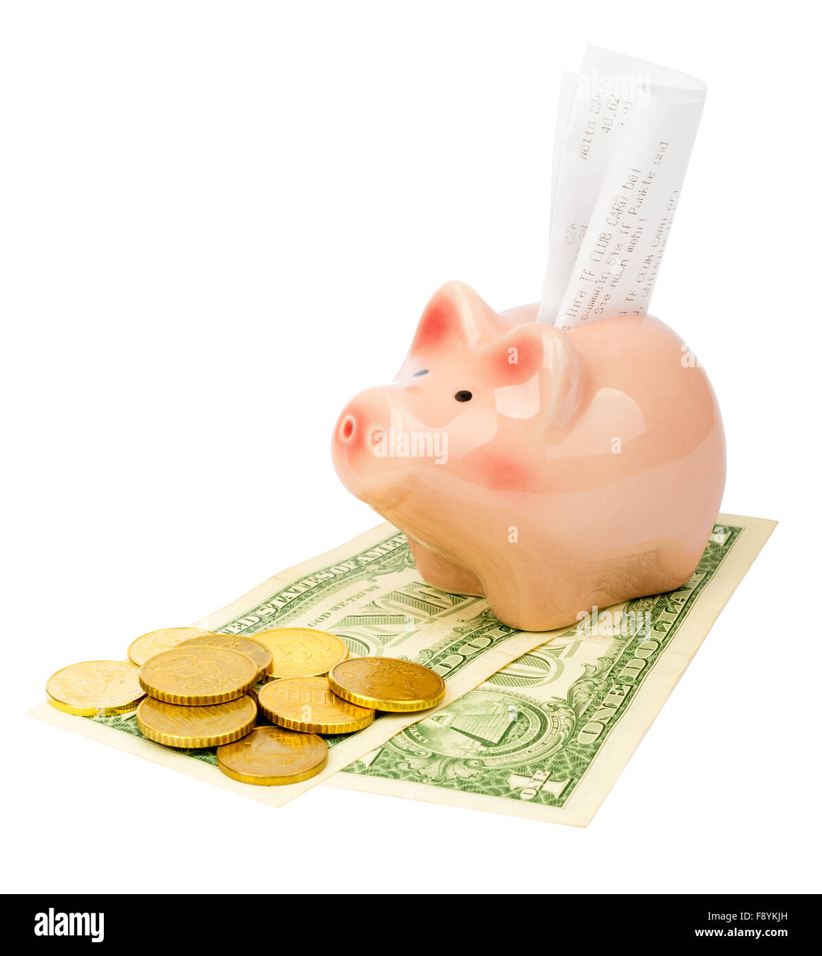 Piggy bank with bills and dollars Stock Photo - Alamy