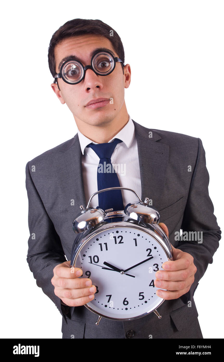 Businessman with clock isolated on white Stock Photo - Alamy