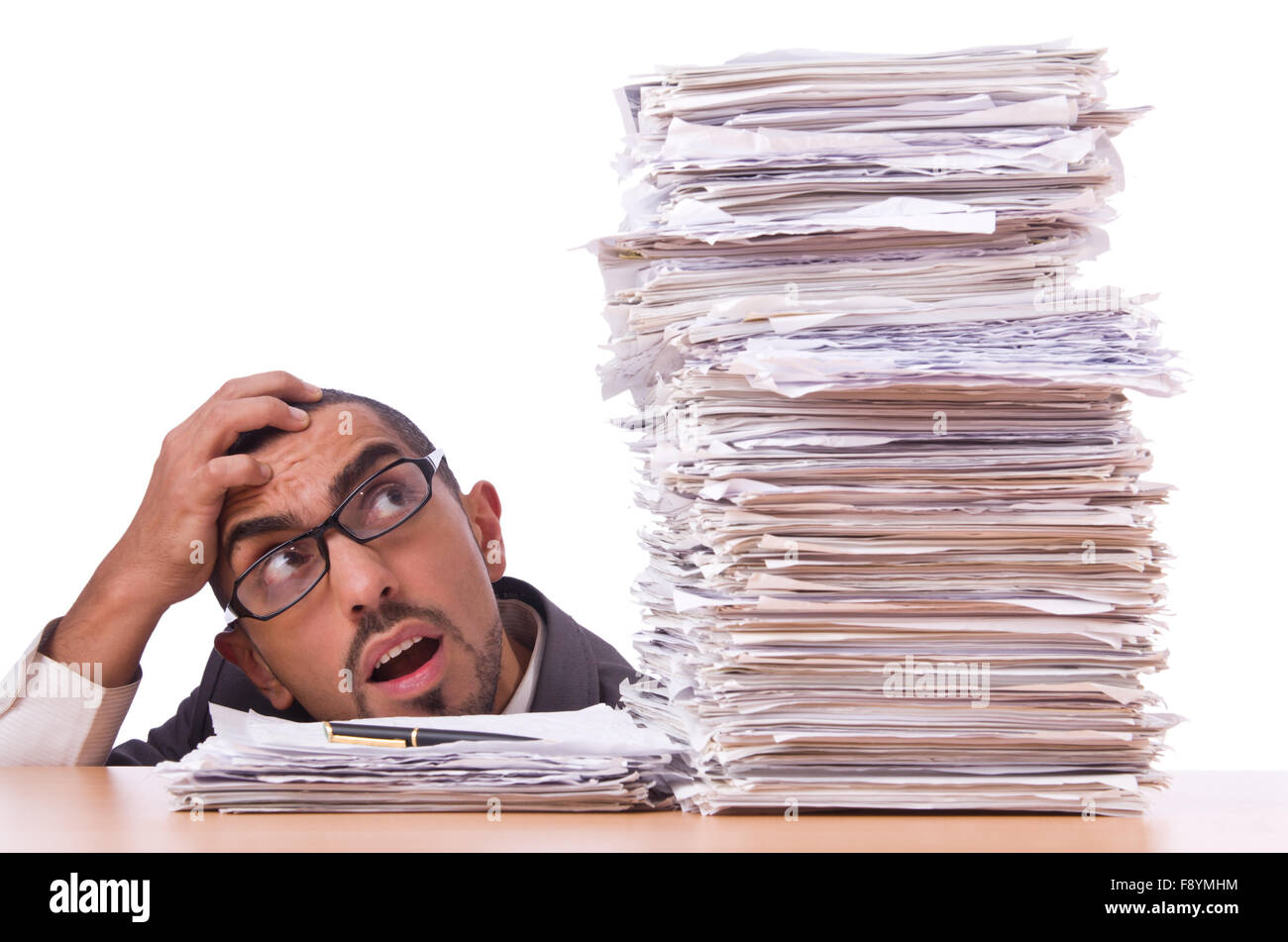 Busy businessman with lots of papers Stock Photo - Alamy