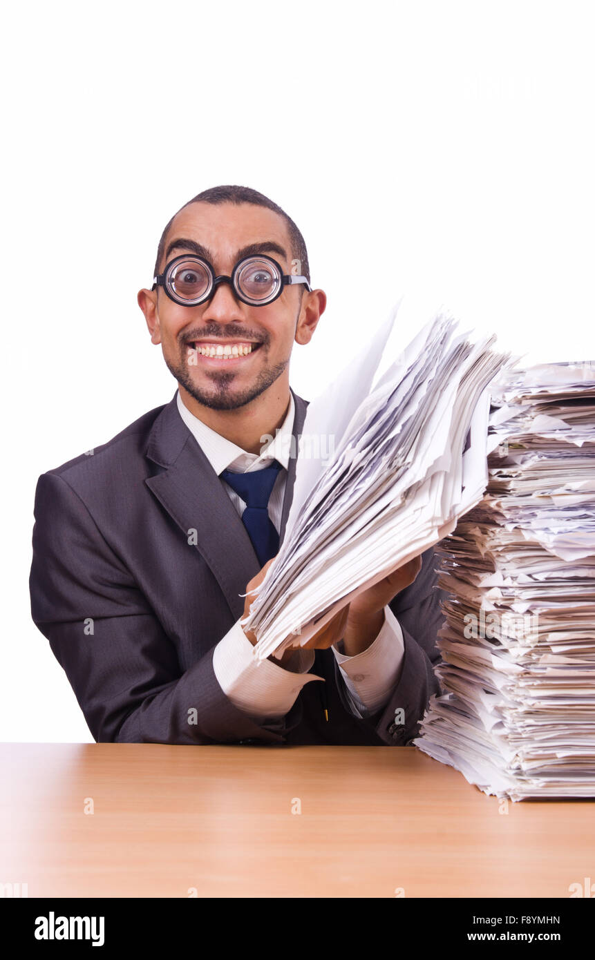 Busy businessman with lots of papers Stock Photo - Alamy