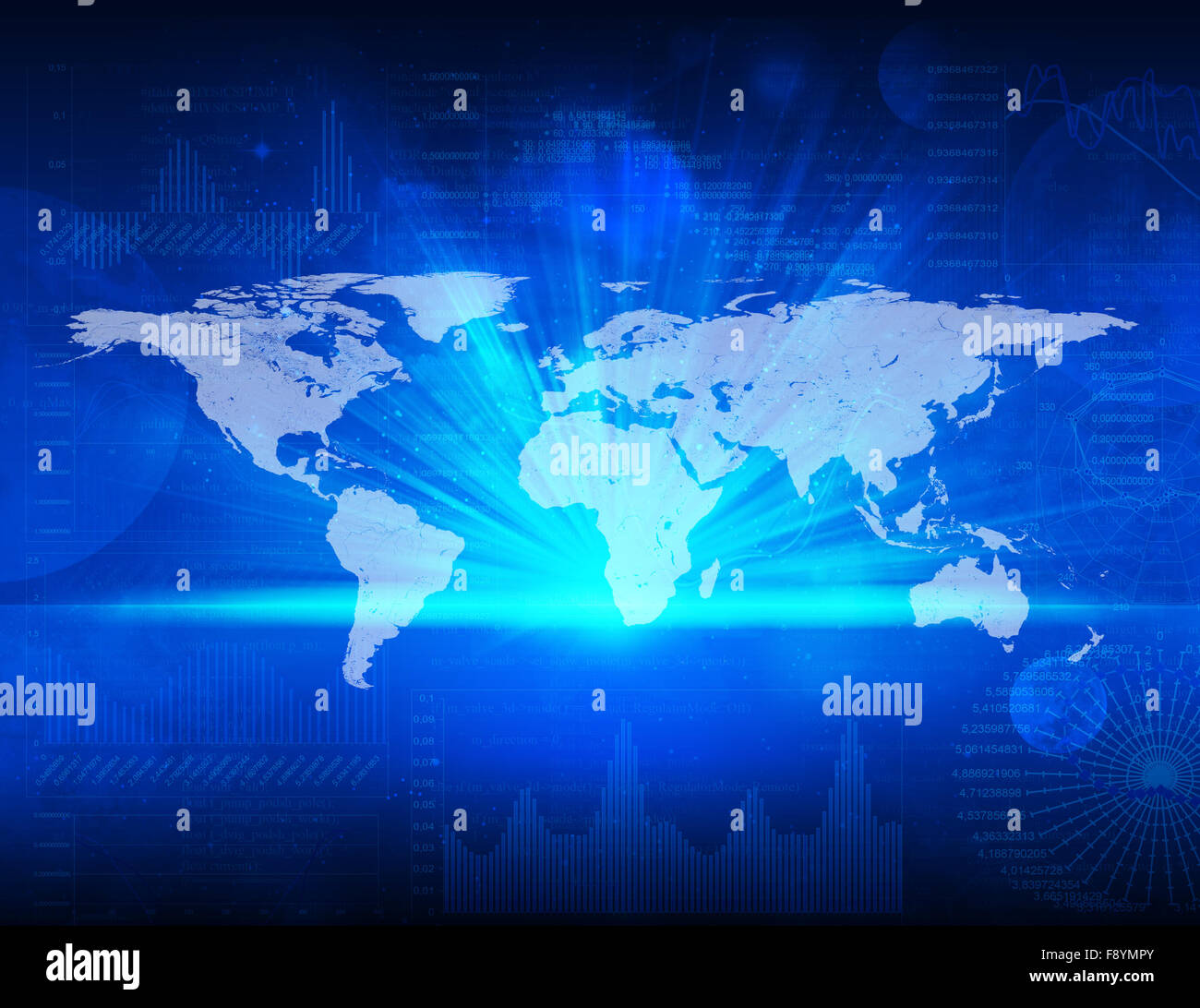World map on blue Stock Photo - Alamy