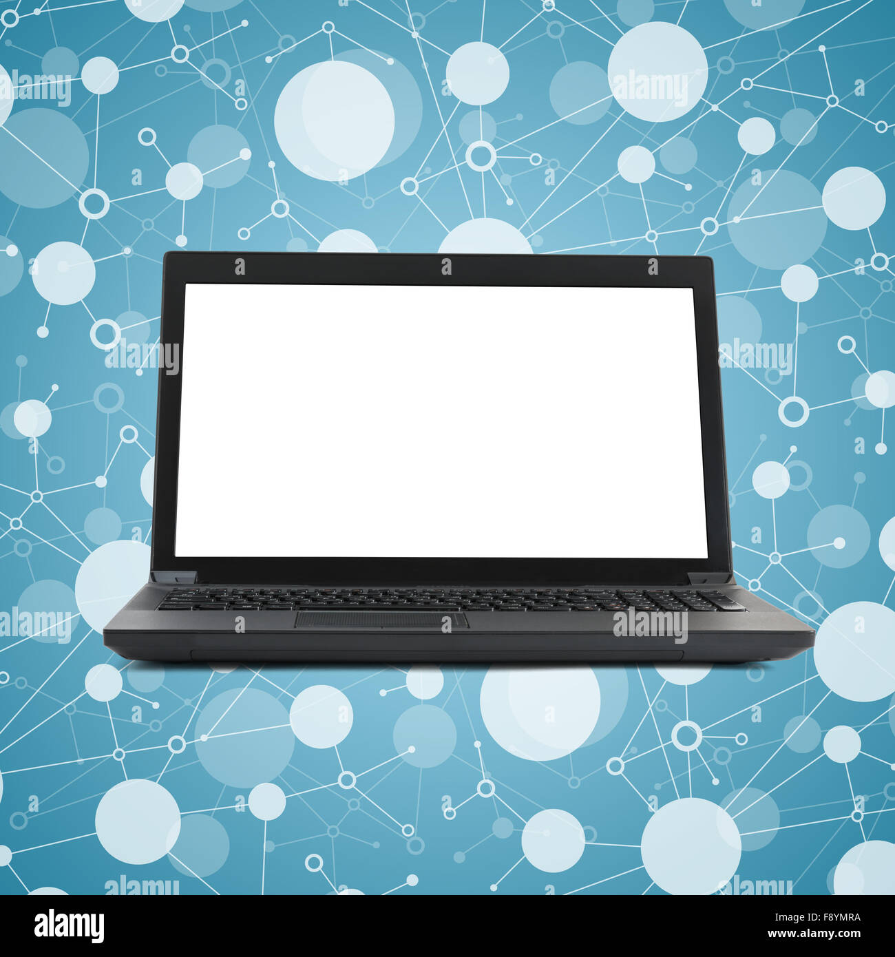 Black laptop with blank screen and connected dots Stock Photo - Alamy