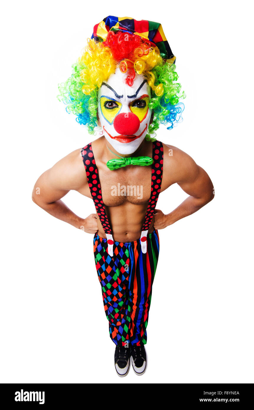 Funny clown isolated on white Stock Photo - Alamy