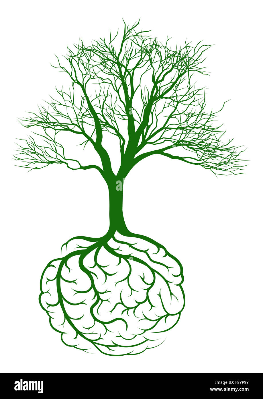 A tree growing from rooots shaped like a human brain Stock Photo - Alamy