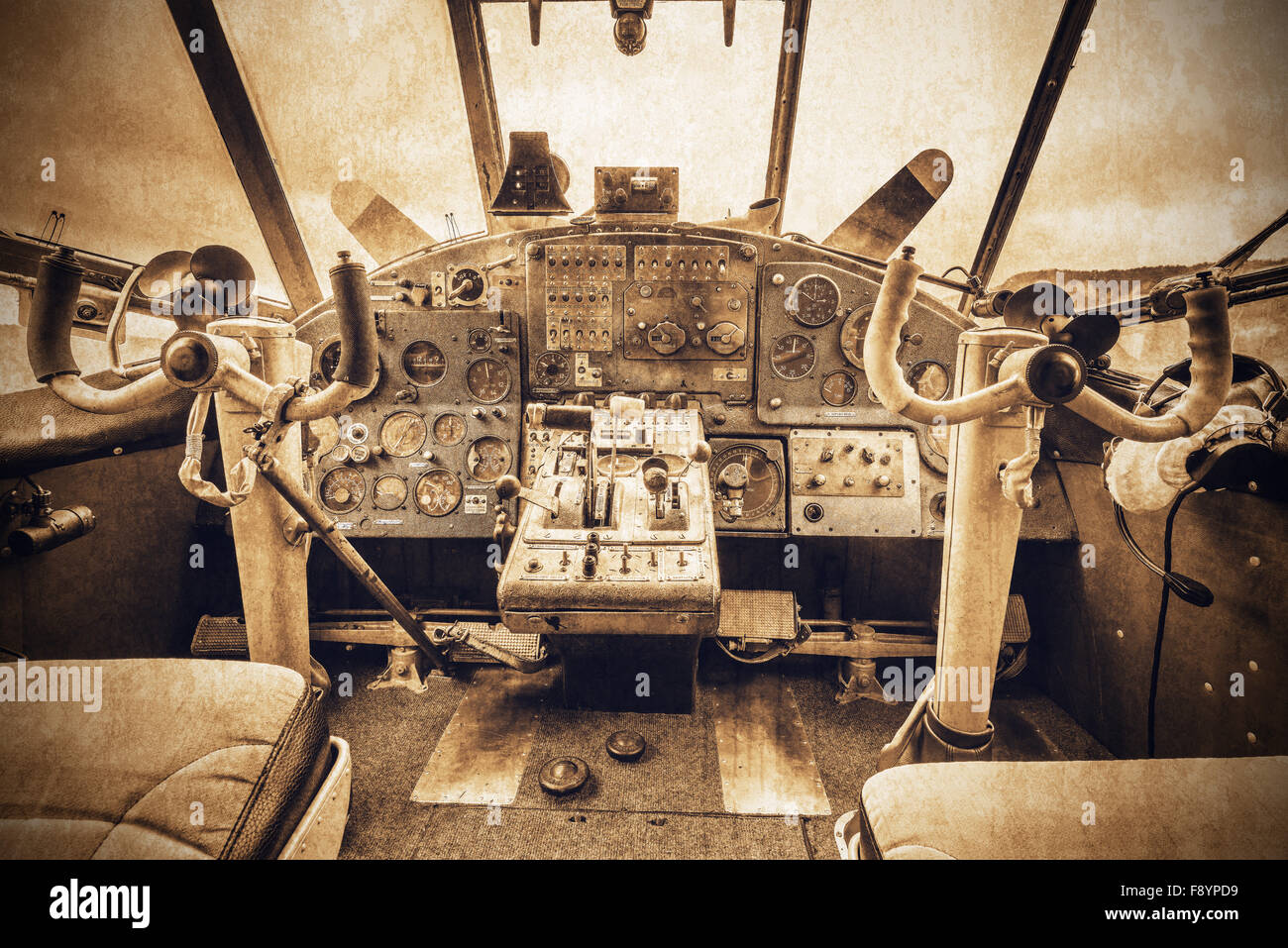 Cockpit view of the old retro plane. Vintage style image Stock Photo ...