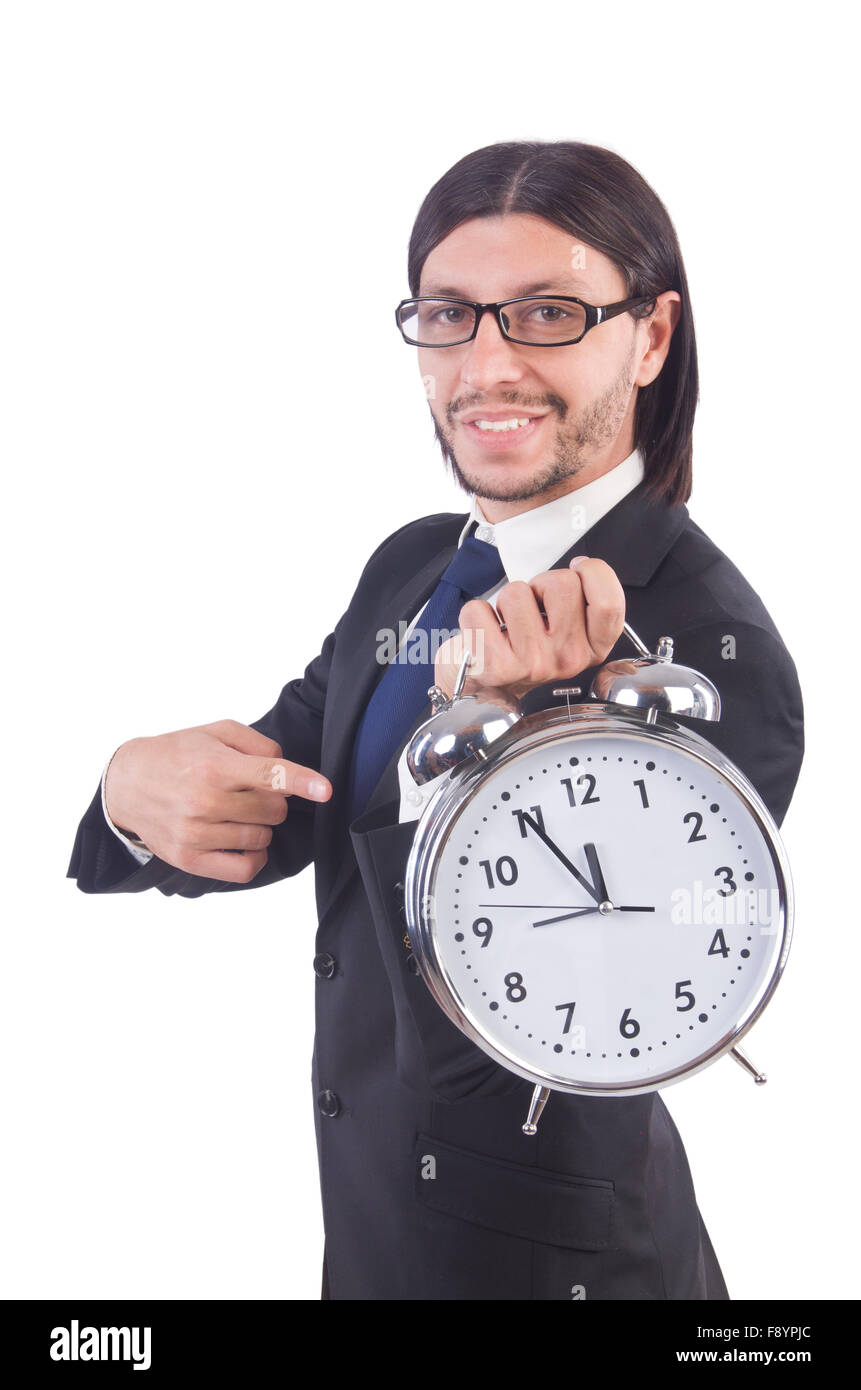 Businessman with clock isolated on white Stock Photo - Alamy