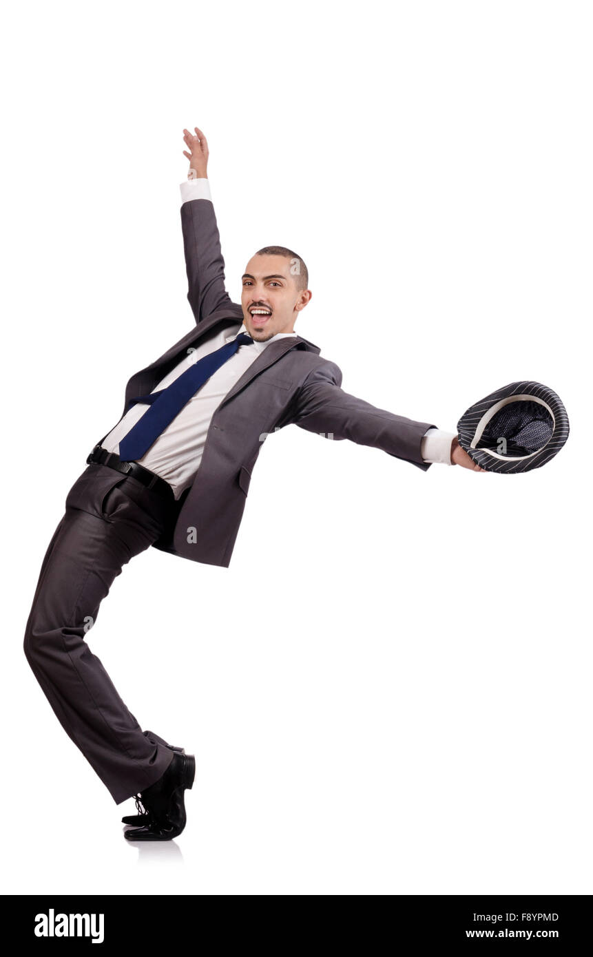 Dancing businessman isolated on white Stock Photo - Alamy