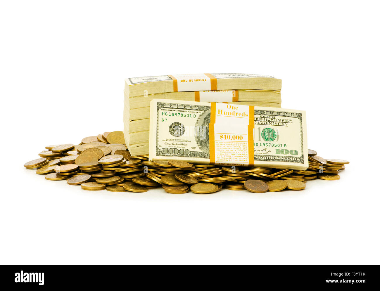 Dollars and coins isolated on the white background Stock Photo - Alamy