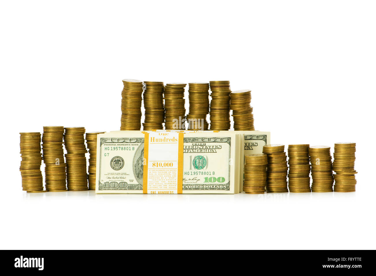 Stack of dollars isolated on the white Stock Photo - Alamy
