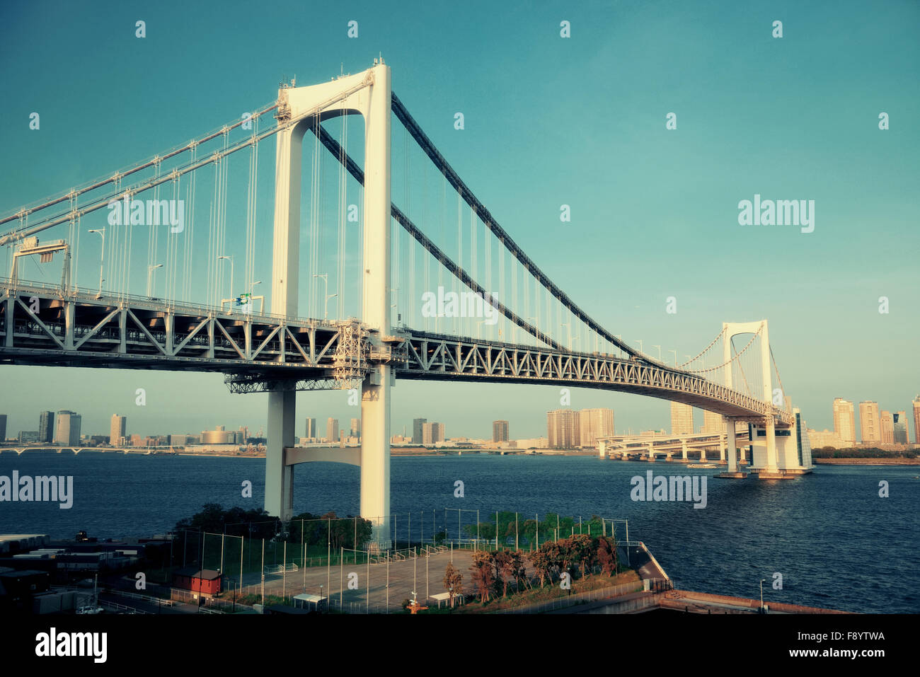 Tokyo bay with rainbow bridge closeup in Japan Stock Photo - Alamy