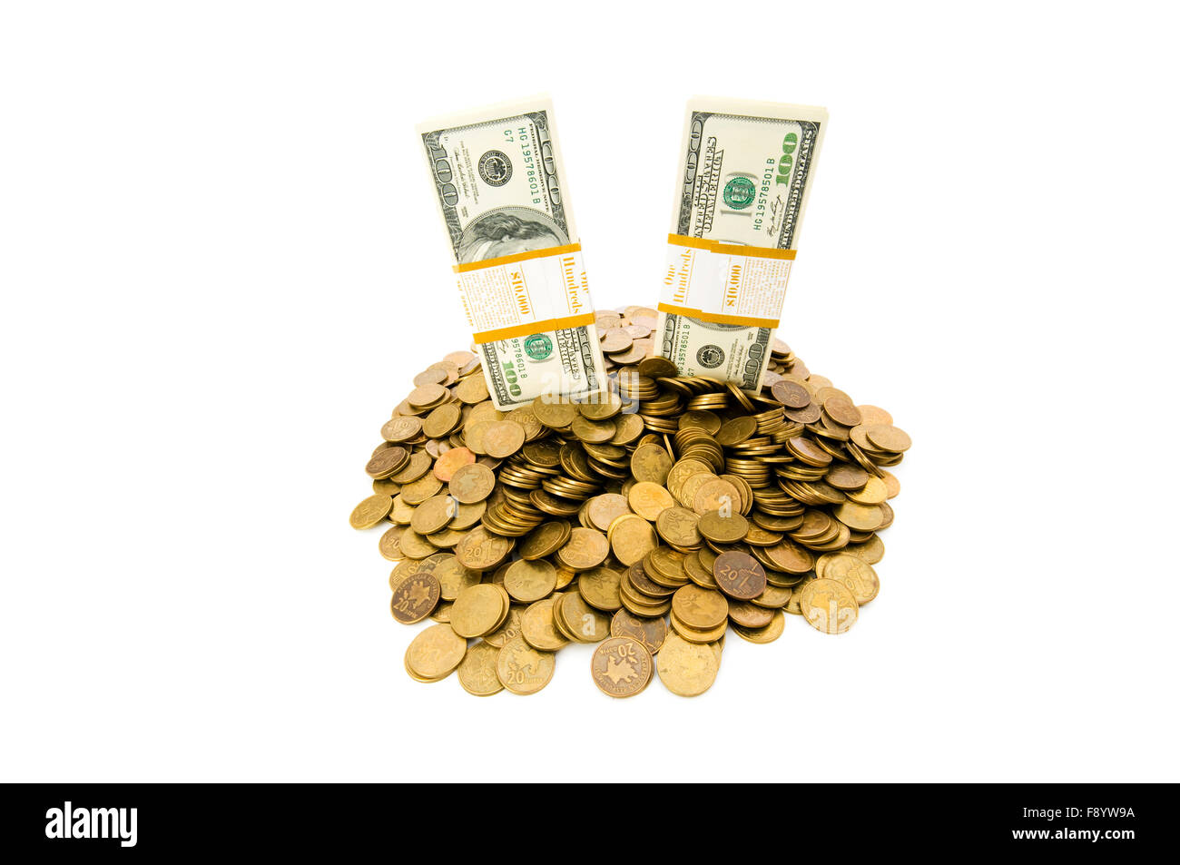 Dollars and coins isolated on the white background Stock Photo - Alamy