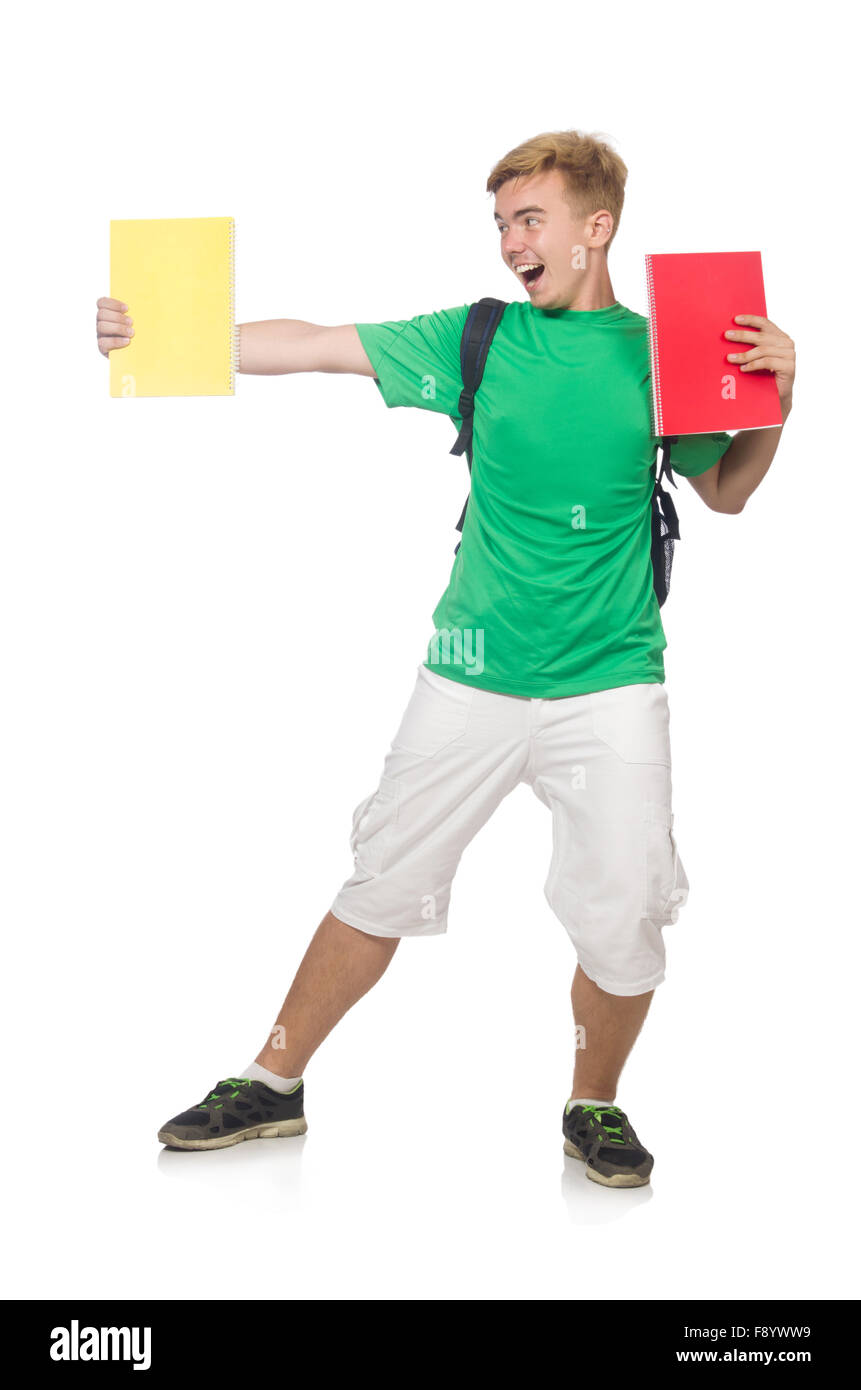 Student with books isolated on white Stock Photo - Alamy