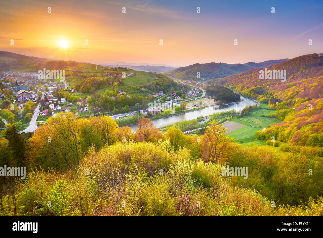 Rytro village at sunset, Beskid Sadecki Region, Poland Stock Photo - Alamy