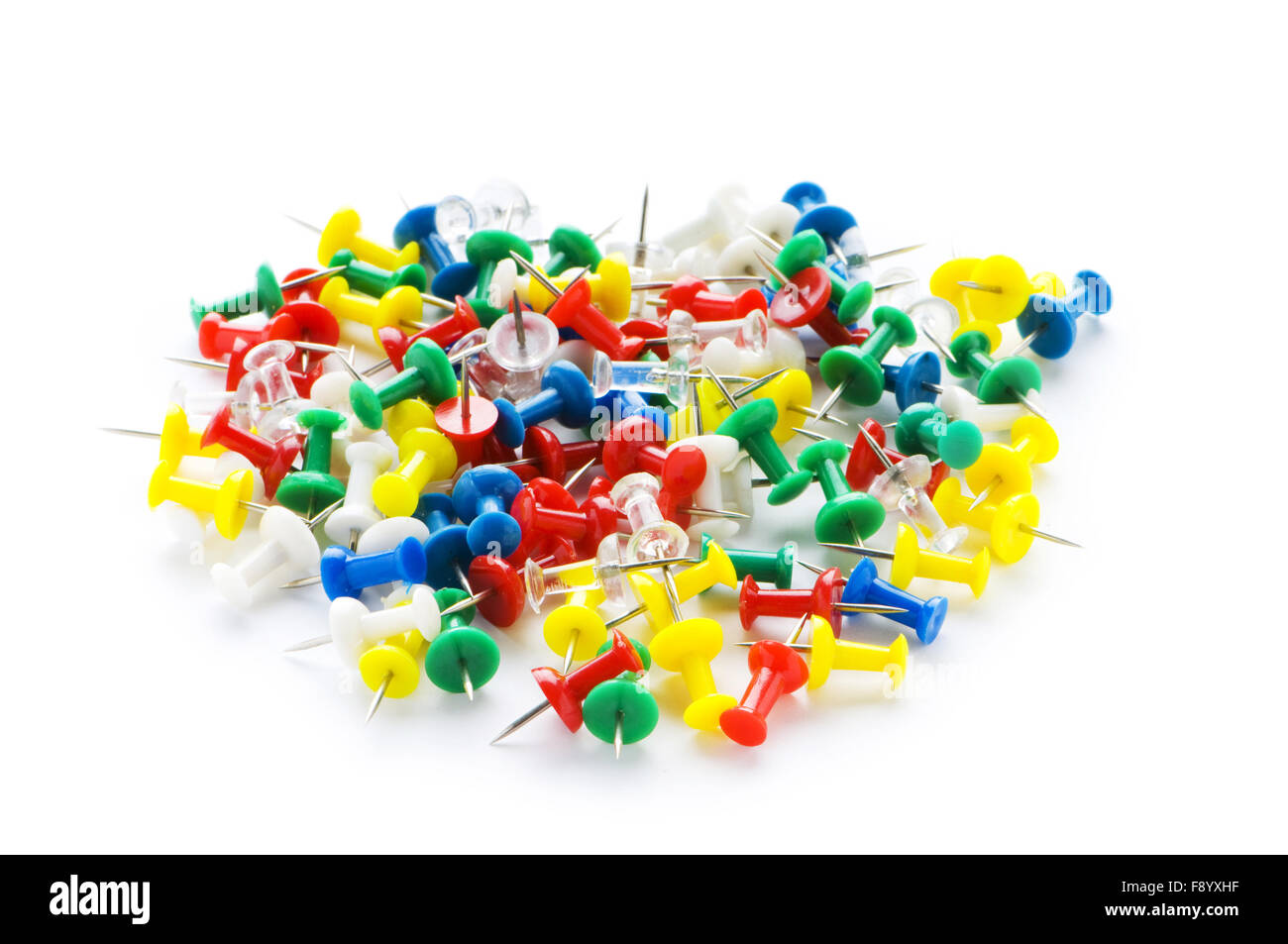 Colourful office pins isolated on the white background Stock Photo - Alamy