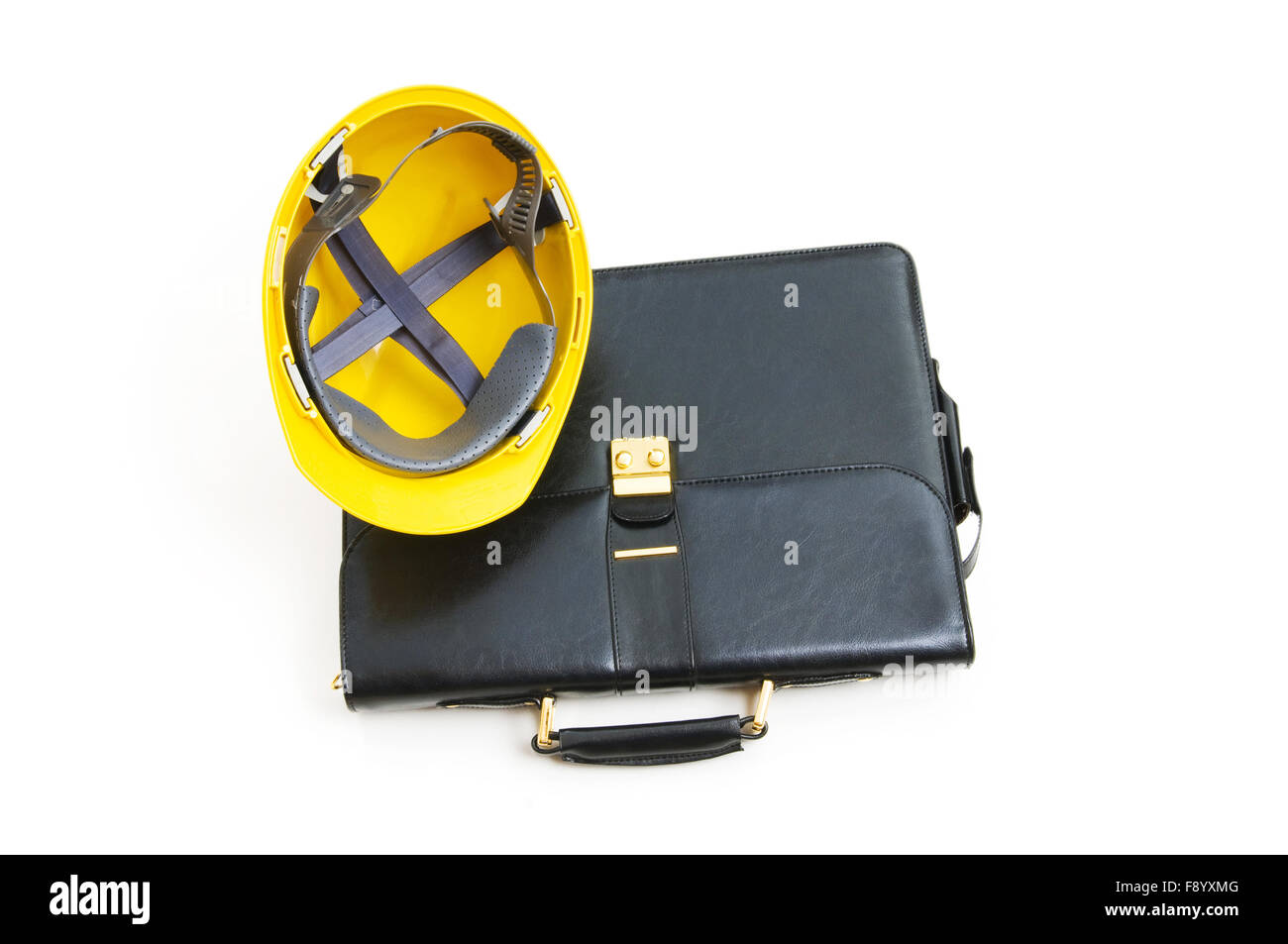 Construction concept - case and hard hat isolated on white Stock Photo ...