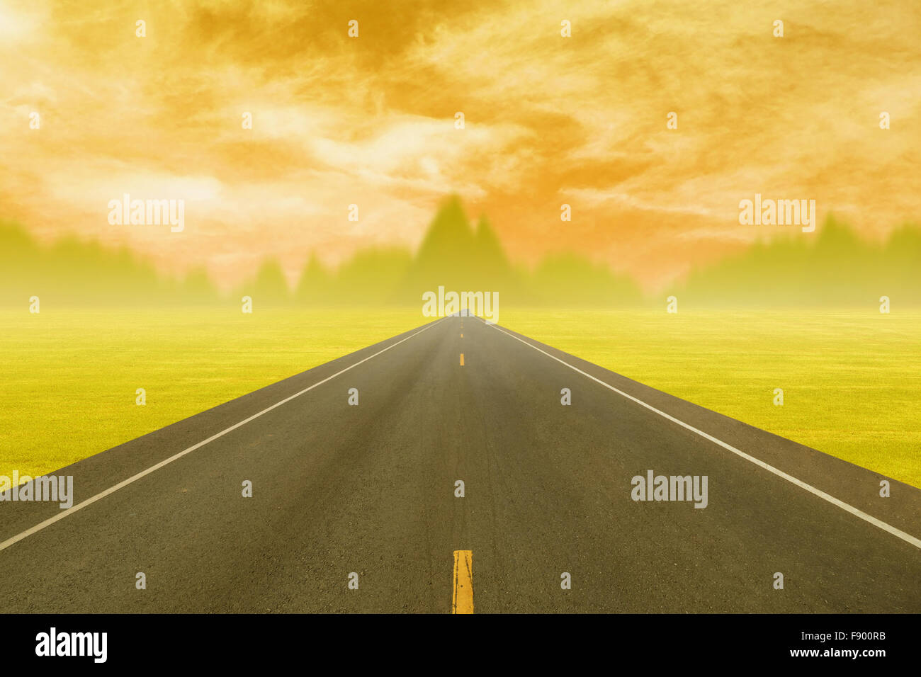 empty asphalt road through the field at sunset Stock Photo - Alamy
