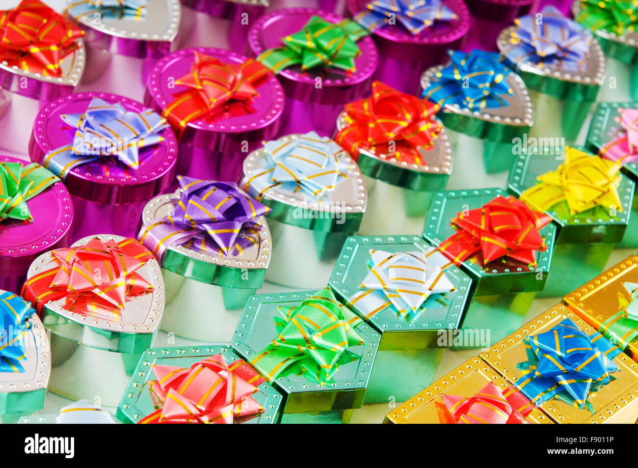Many colourful gift boxes Stock Photo - Alamy