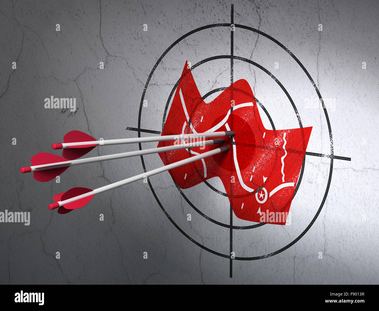 Travel concept: arrows in Map target on wall background Stock Photo - Alamy