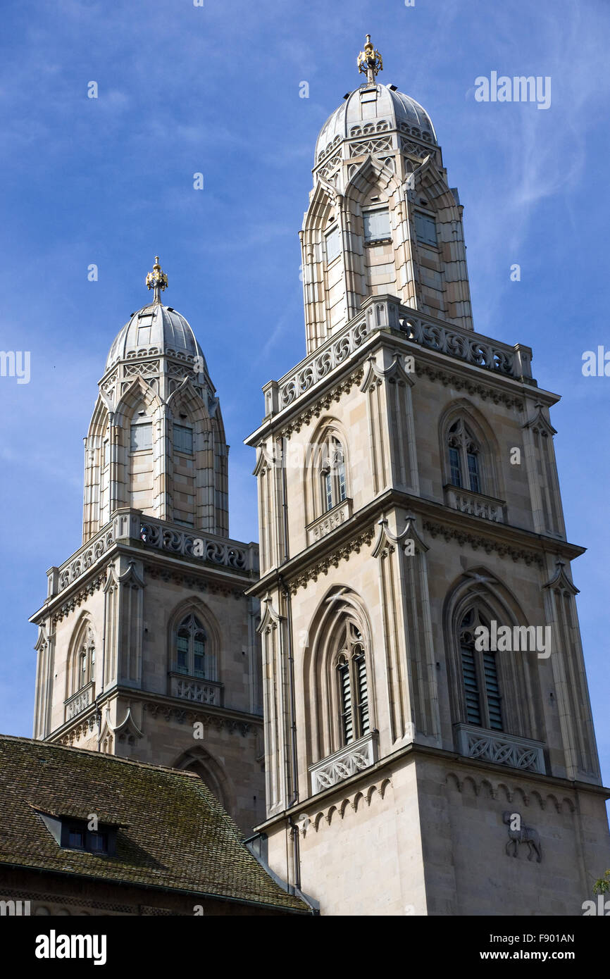 Zurich famous landmark, the church Grossmuenster Stock Photo - Alamy