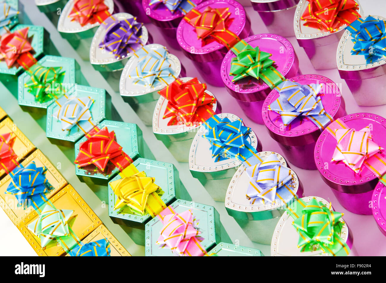 Many colourful gift boxes Stock Photo - Alamy