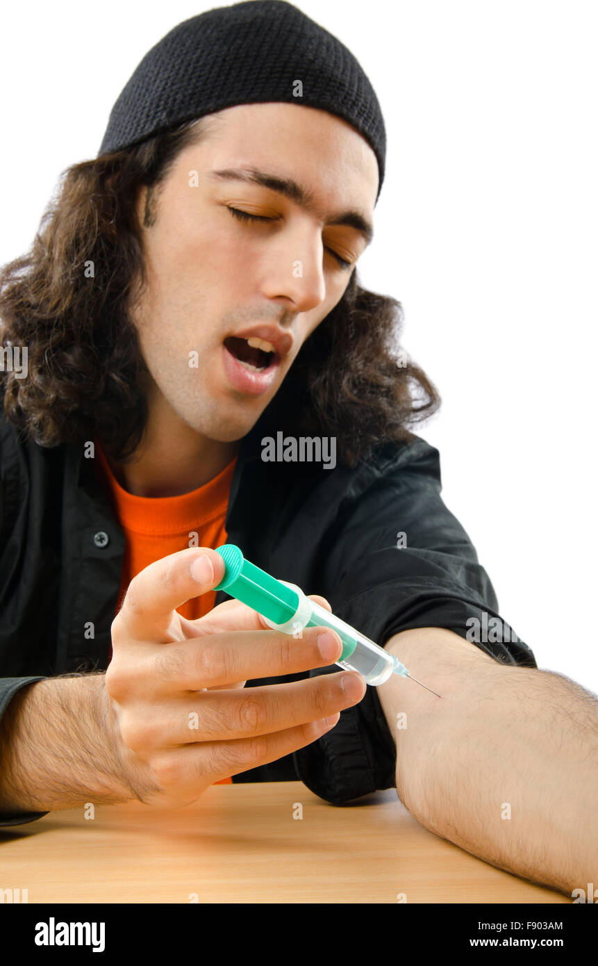 Drug addict during injection Stock Photo - Alamy