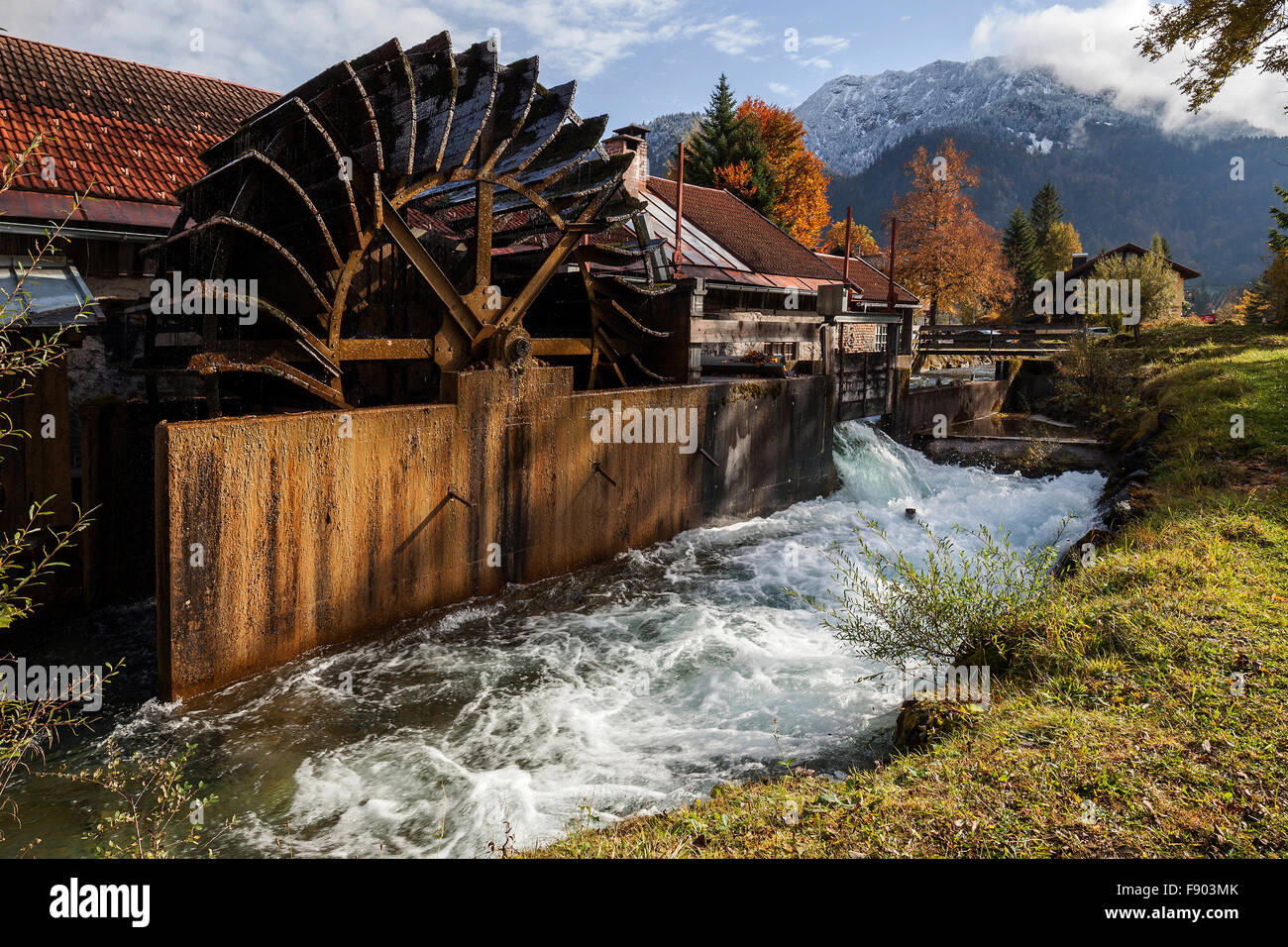 Historical hammer mill, water wheel in the Ostrich stream, Bad Oberdorf ...