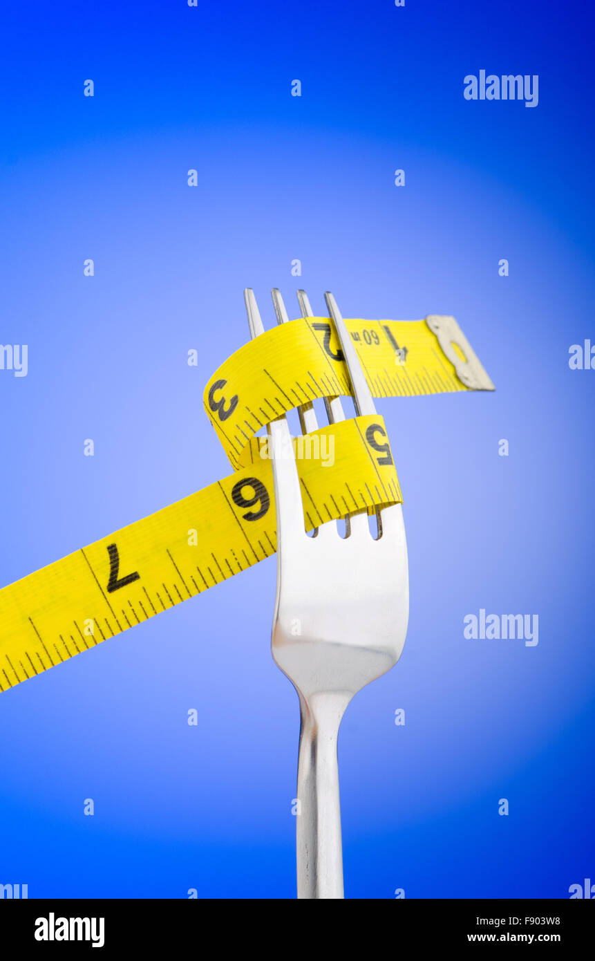 Dieting concept with fork and meter Stock Photo - Alamy