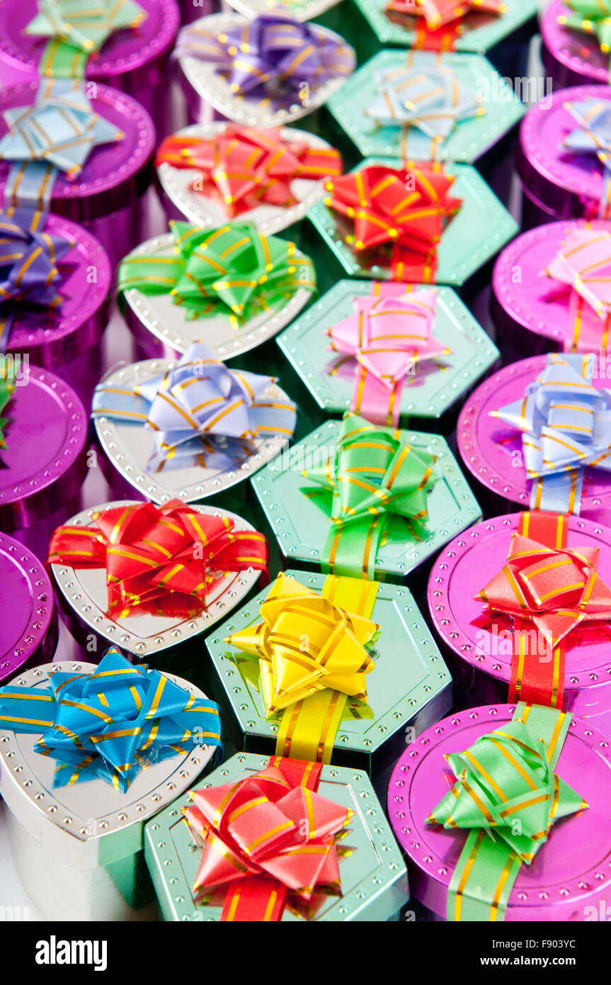 Many colourful gift boxes Stock Photo - Alamy