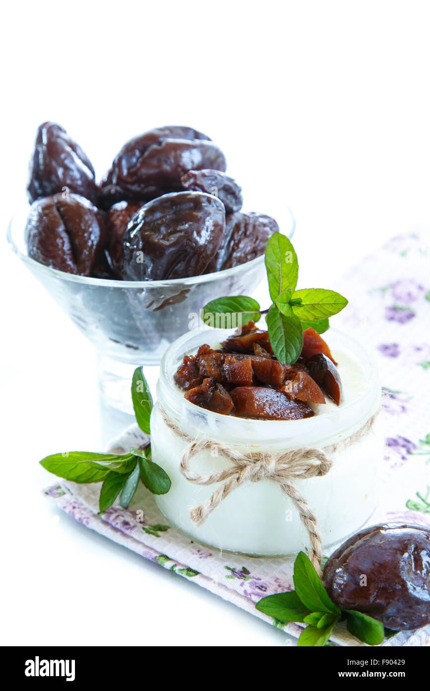 sweet milk yogurt with prunes Stock Photo - Alamy