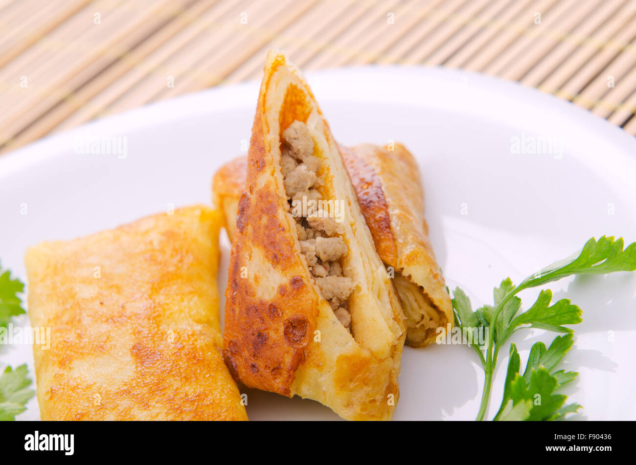 Meat pancakes served in the plate Stock Photo - Alamy