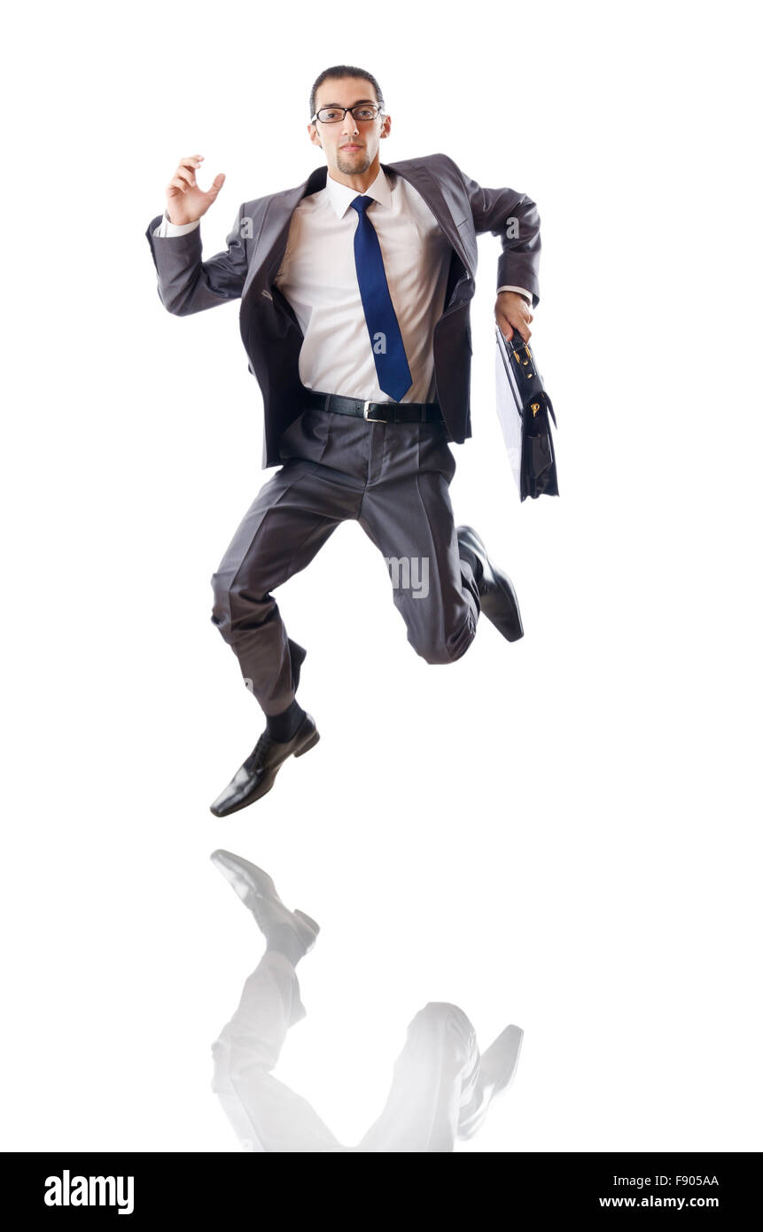 Jumping businessman isolated on white Stock Photo - Alamy