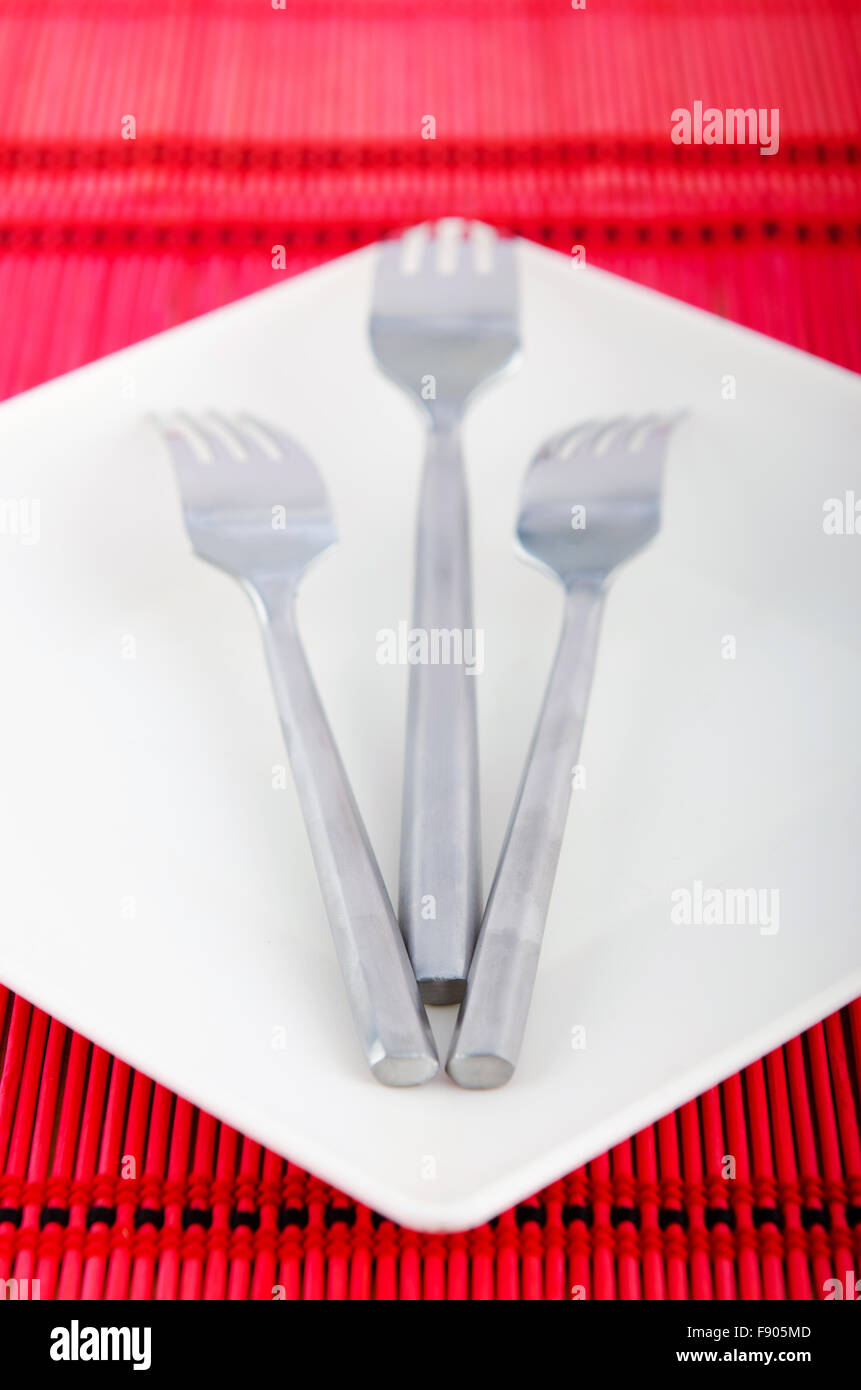 Empty plate with utensils Stock Photo - Alamy