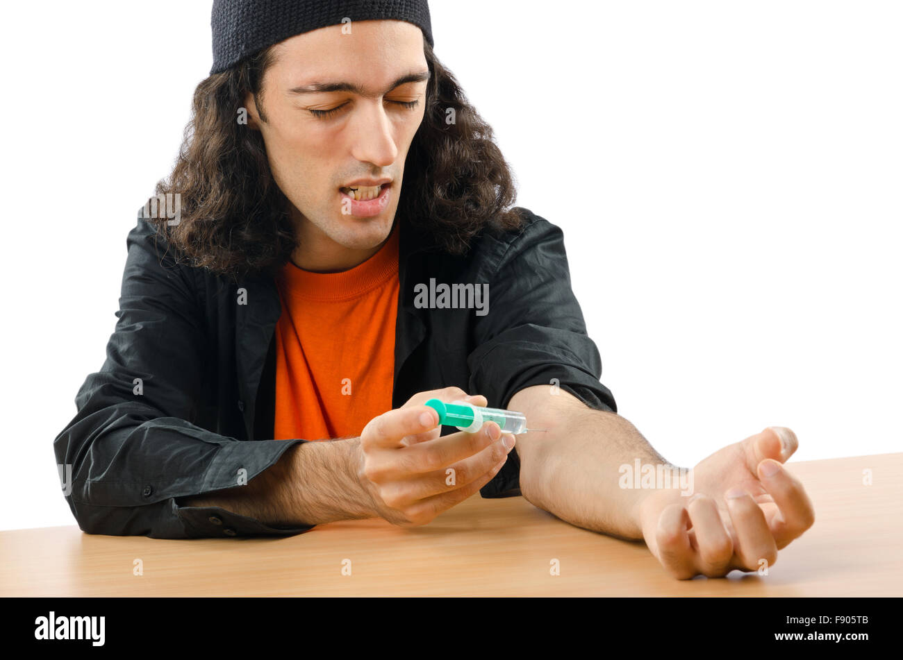 Drug addict during injection Stock Photo - Alamy