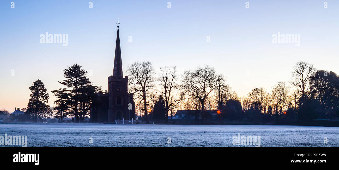 Frenchay common Bristol, St John the Baptist Church on a frosty dawn ...