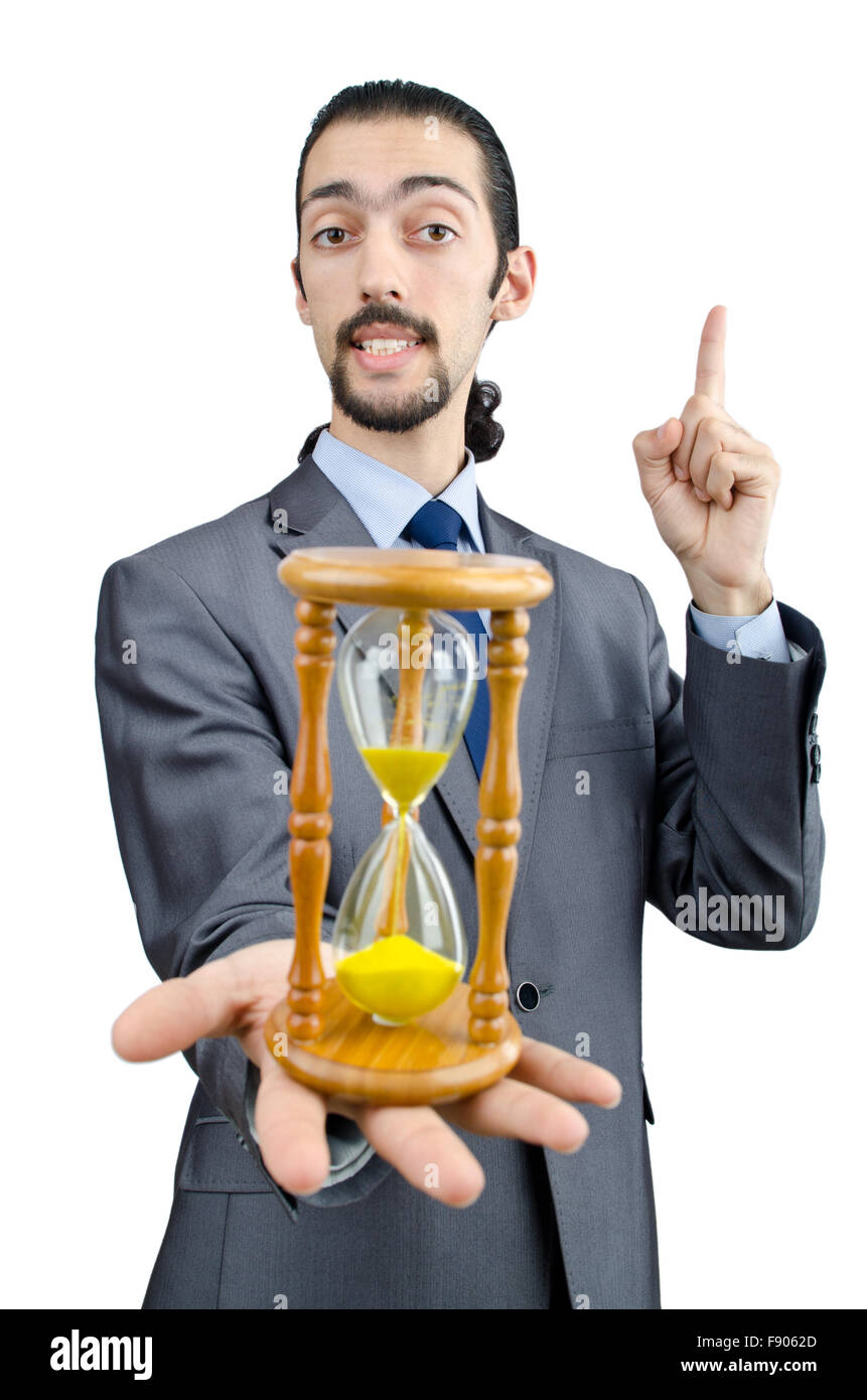 Man holding hourglass on white Stock Photo - Alamy Man holding hourglass on white Stock Photo - Alamy