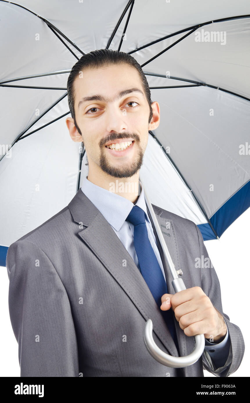 Man with umbrella on white Stock Photo - Alamy