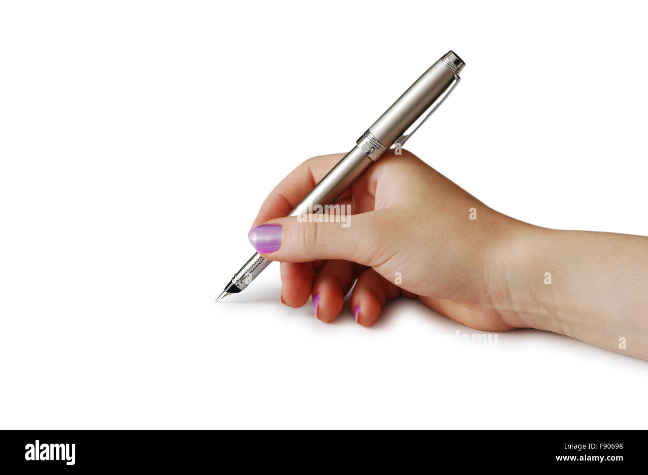 Hand holding pen isolated on white background Stock Photo - Alamy