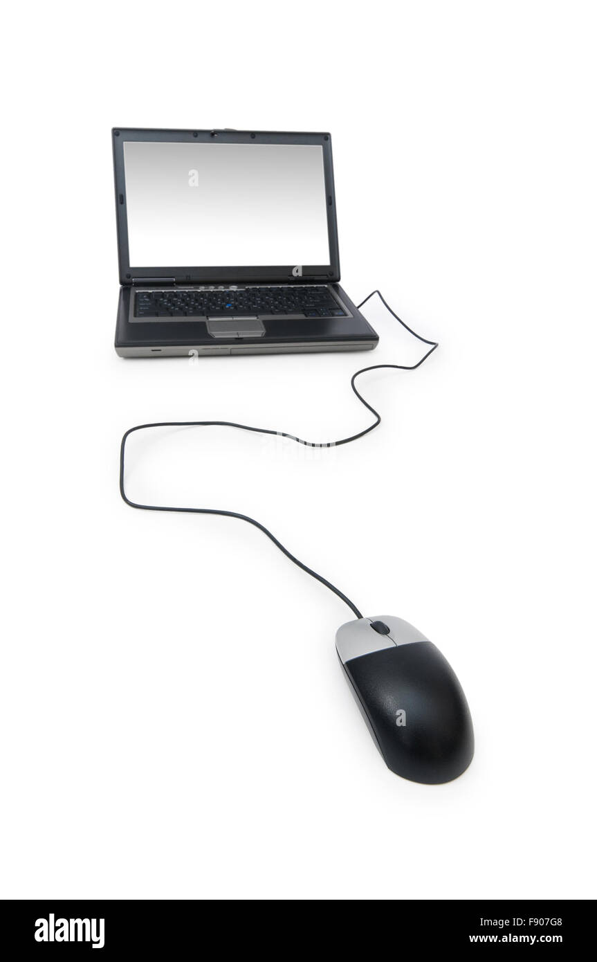 Laptop with mouse isolated on the white background Stock Photo - Alamy