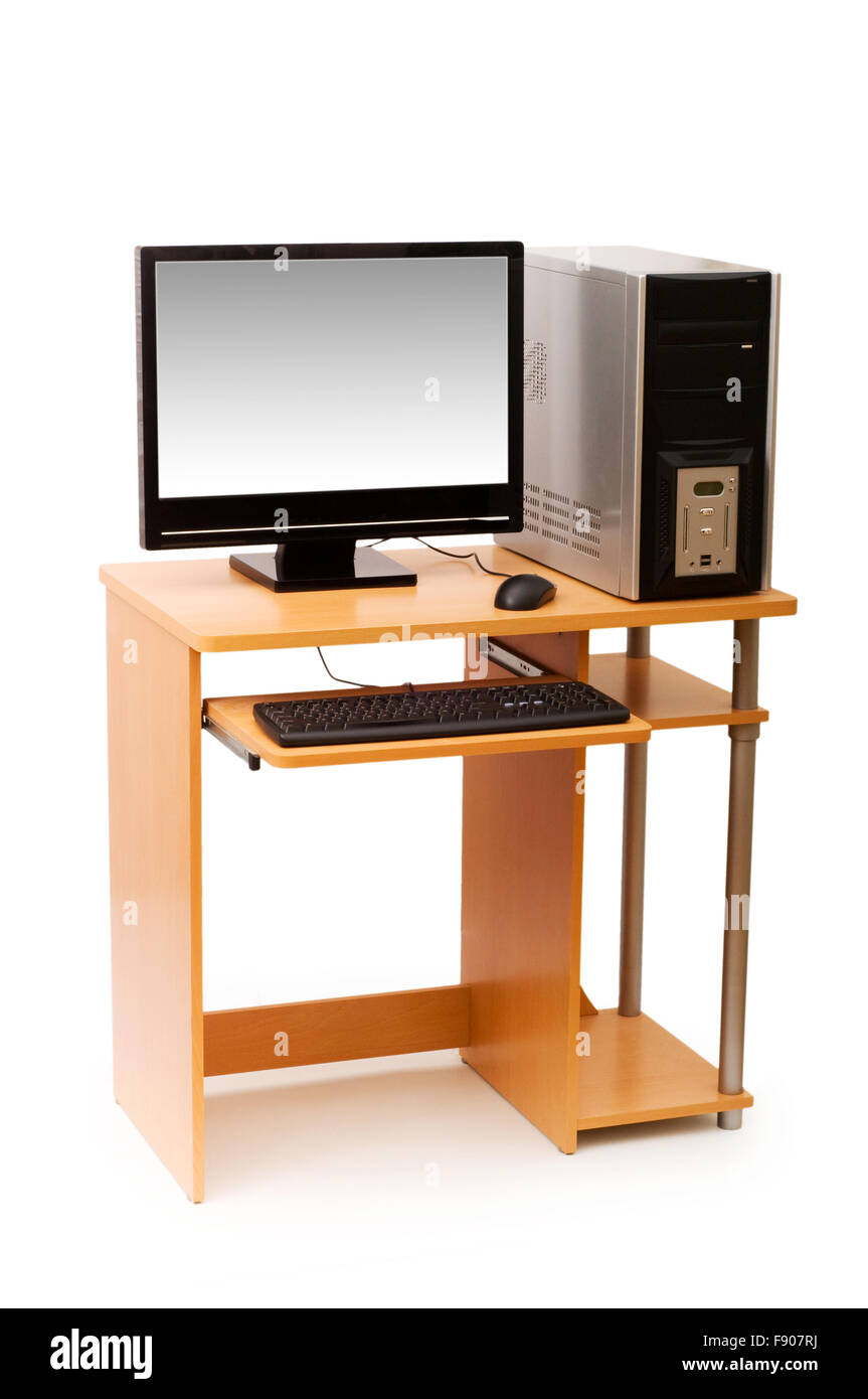 Computer and desk isolated on the white Stock Photo - Alamy