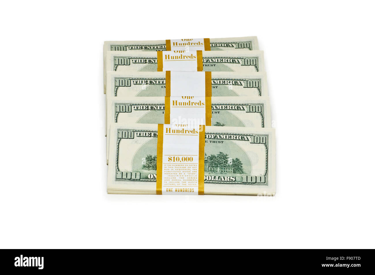Ten thousand dollar stacks on the white Stock Photo - Alamy
